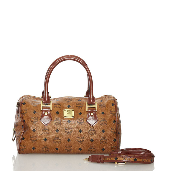 MCM | Bags | Mcm Visetos Glam Mini Boston Handbag Shoulder Bag Brown ...